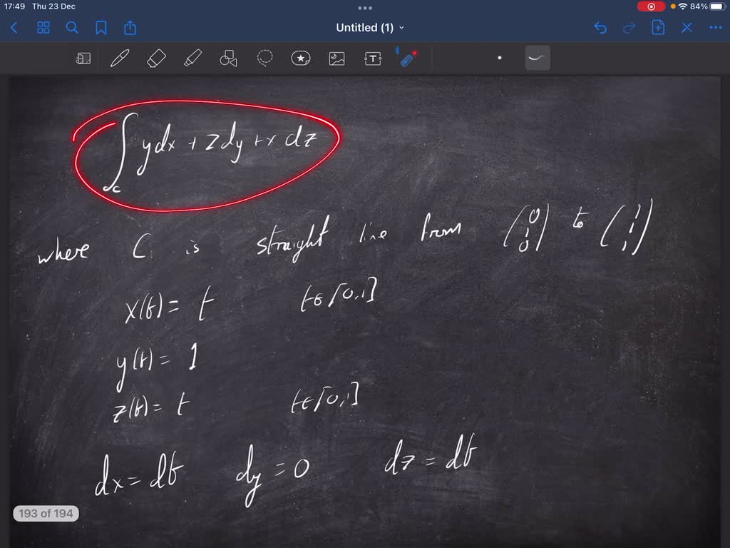 Find the line integral ydx + zdy + xdz where C is the straight line ...