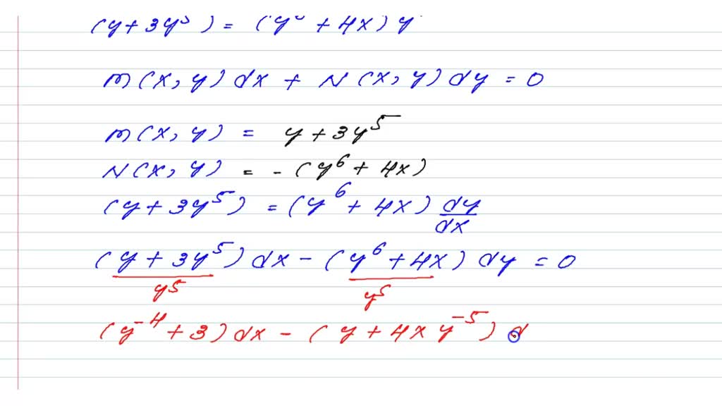 SOLVED: The differential equation y - 4ys = (y^6 + 4x)y can be written ...