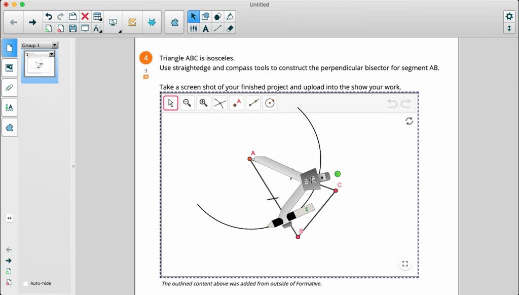 SOLVED: Triangle ABC is isosceles. Use straightedge and compass tools to construct the ...