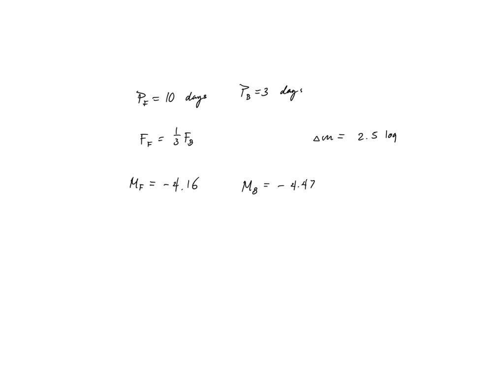 SOLVED: Two made up cepheid stars, Fred and Barney, are measured. Fred ...