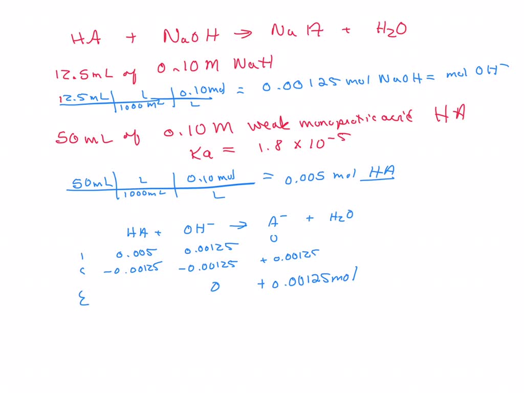 SOLVED: Calculate the pH after 12.5 mL of 0.10 M NaOH has been added in a titration of 50 mL Of ...
