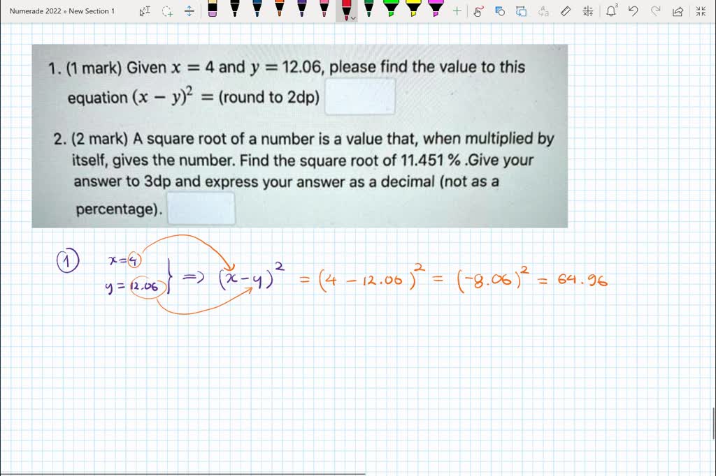 SOLVED: Given x = 4 and y = 12.06, please find the value of this ...