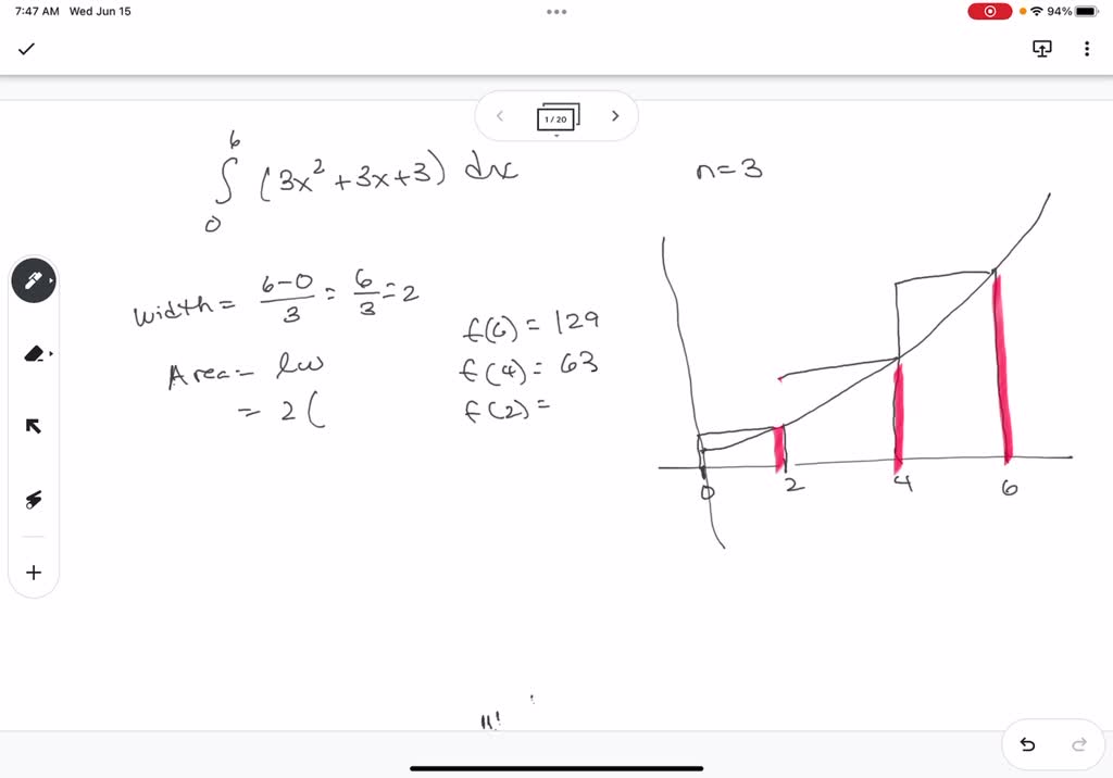 SOLVED: Consider the integral ?(3x2+3x+6)dx (from 0 to 6) (a) Find the ...
