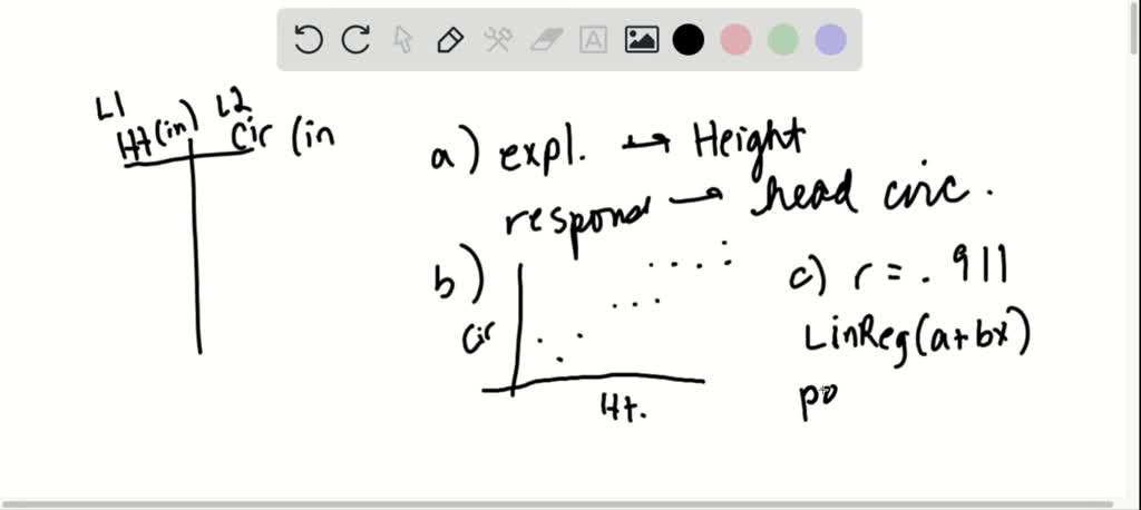 SOLVED: c) Compute the linear correlation coefficient between the height and head circumference ...