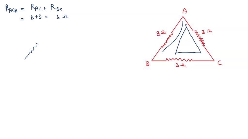 Three 3-ohm resistors are connected to form a triangle. What is the ...