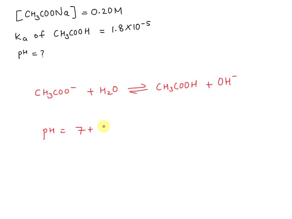 SOLVED: What is the pH of a 0.20 M solution of sodium acetate? The Ka ...