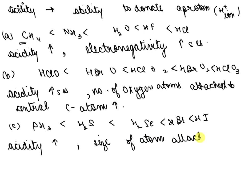 SOLVED: 4.) Arrange the following series of acids in order of increasing acidity: (a) CH4, HF ...