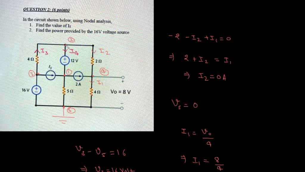 SOLVED: QUESTION 2: (6 points) In the circuit shown below, using Nodal analysis, find the value ...
