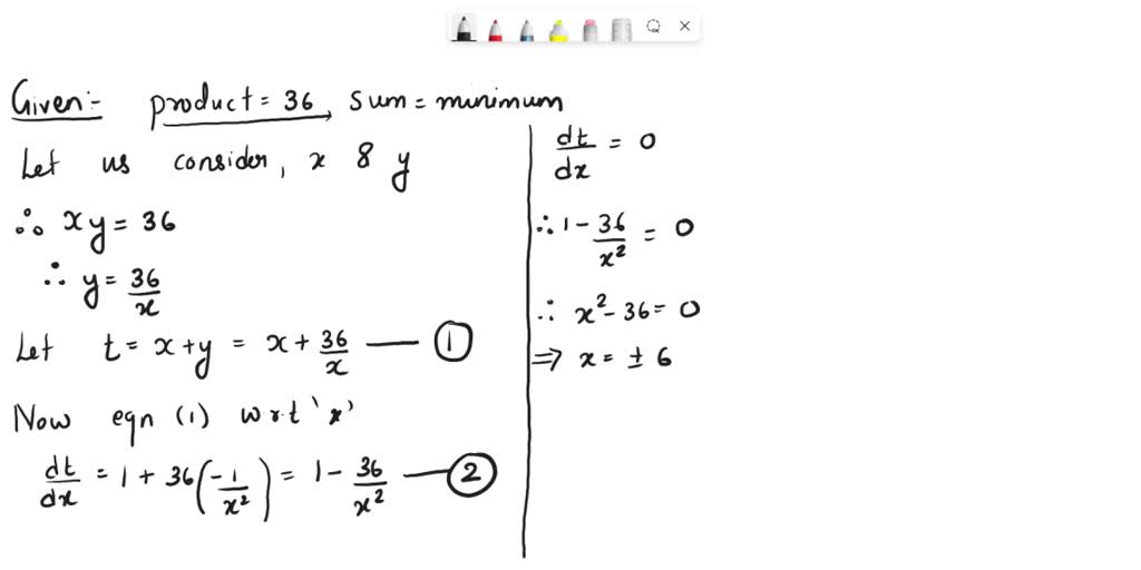 SOLVED: Two positive numbers multiply to 36. Possible value of their ...