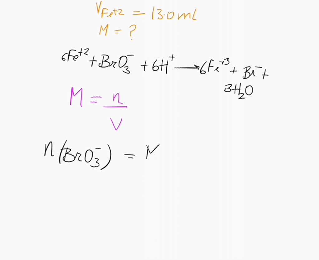 SOLVED: The concentration of a Fe2+ solution is determined by titrating it with a 0.1934 M ...