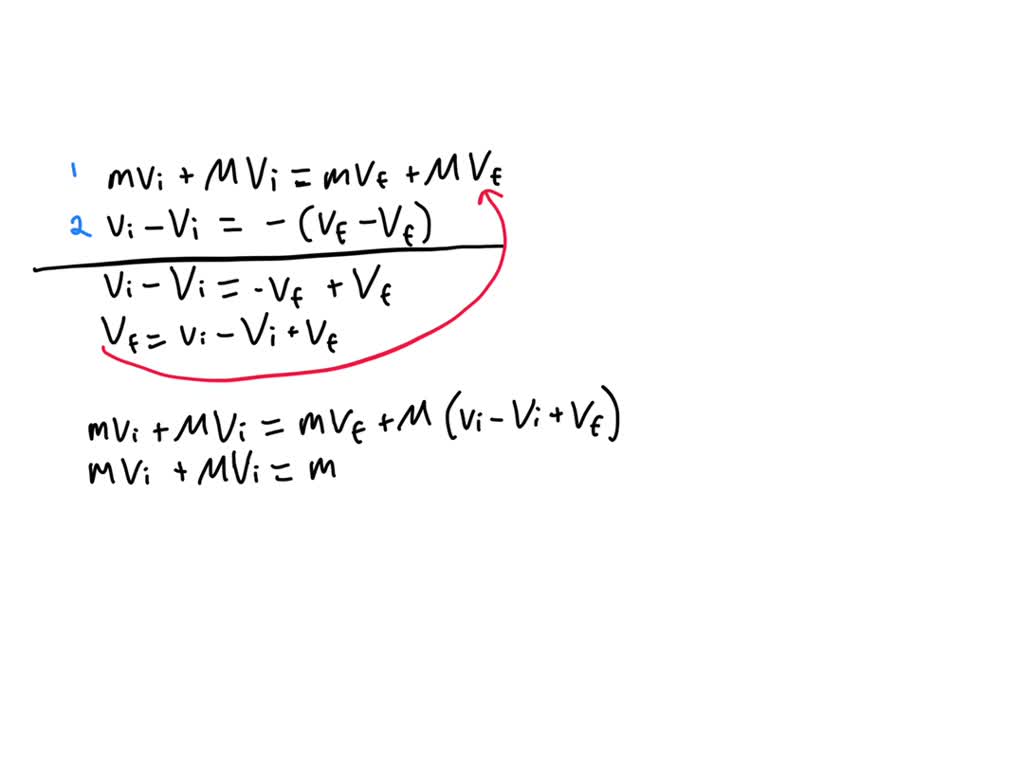 SOLVED: Solve the two equations mvi + MVi = mvf + MVf and vi - Vi = -(vf - Vf) for vf and Vf if ...