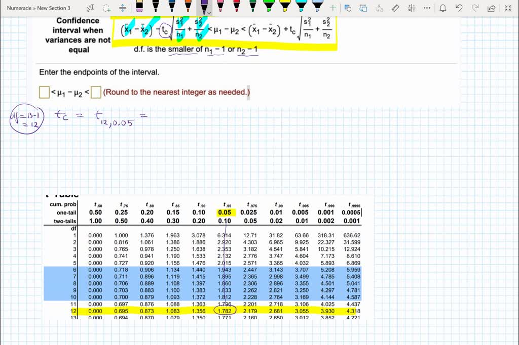 SOLVED: Construct a 90 % 90% confidence interval for mu 1 minus mu 2 μ1 ...