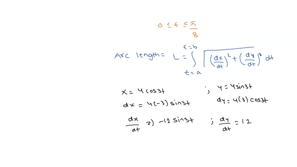 SOLVED: 4. Consider the parametric equations x = 4cos 3t , y = 4 sin 3t. Find the arc length of ...