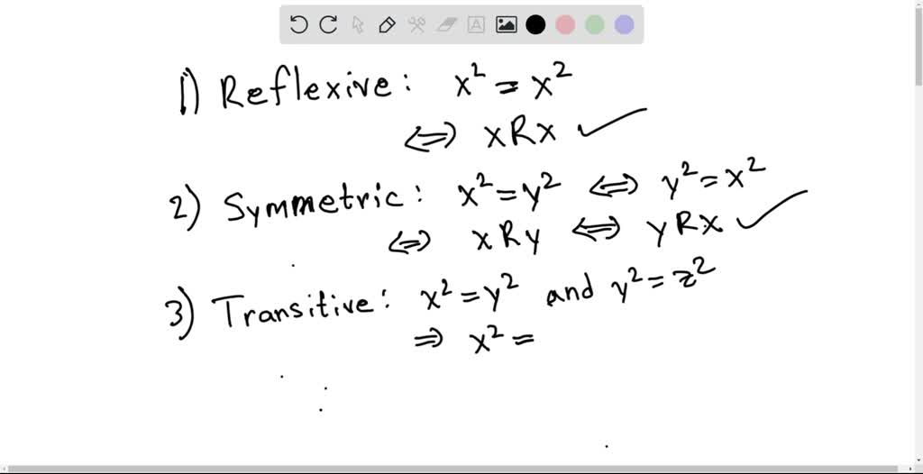 SOLVED: (12 points) Show that the relation R on Z given by x R y iff x2 = y2 is an equivalence ...