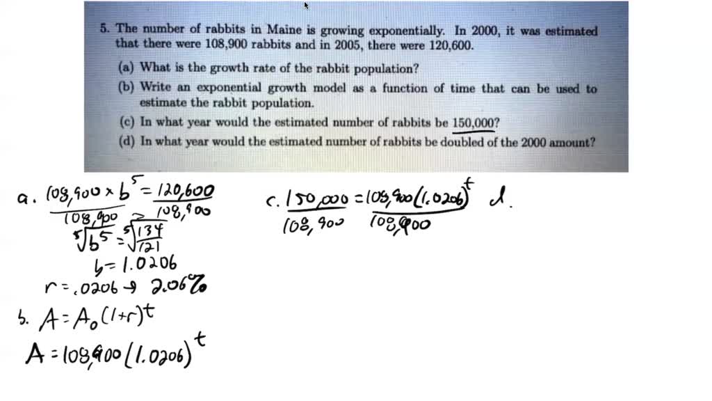 SOLVED: 2. [8 marks] Some rabbits were released on an island two years ...