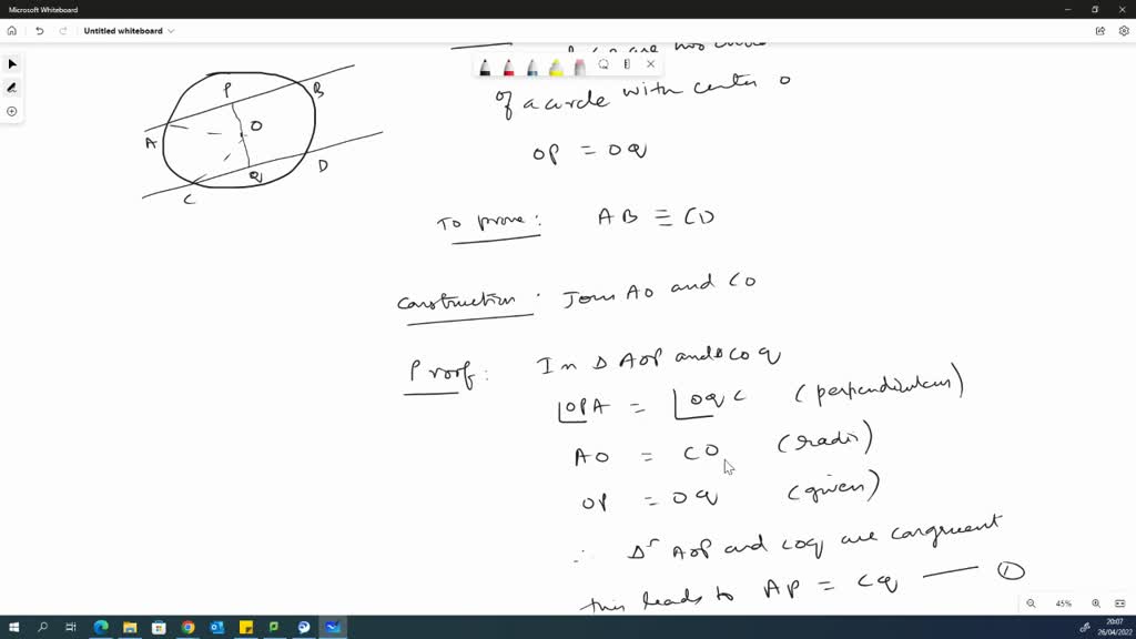 SOLVED: Proof that: Two chords in a circle are congruent if and only if ...