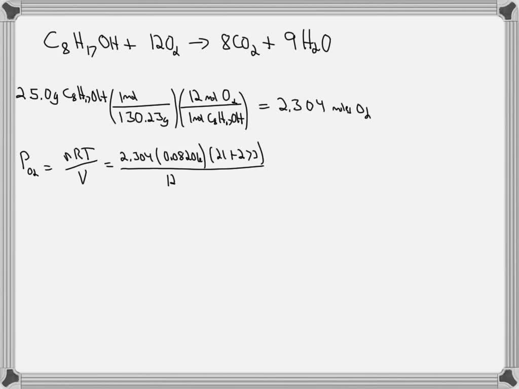 The combustion of octanol occurs according to the following balanced ...