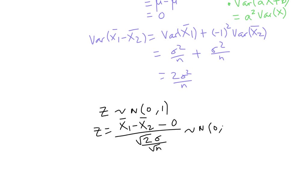 SOLVED: Let X1 and X2 be the means of two independent samples of size n from a population with ...