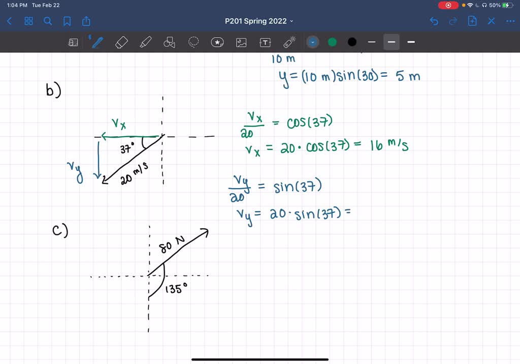 SOLVED: Find the x and y components of the following vectors (a) A 10-m displacement vector that ...