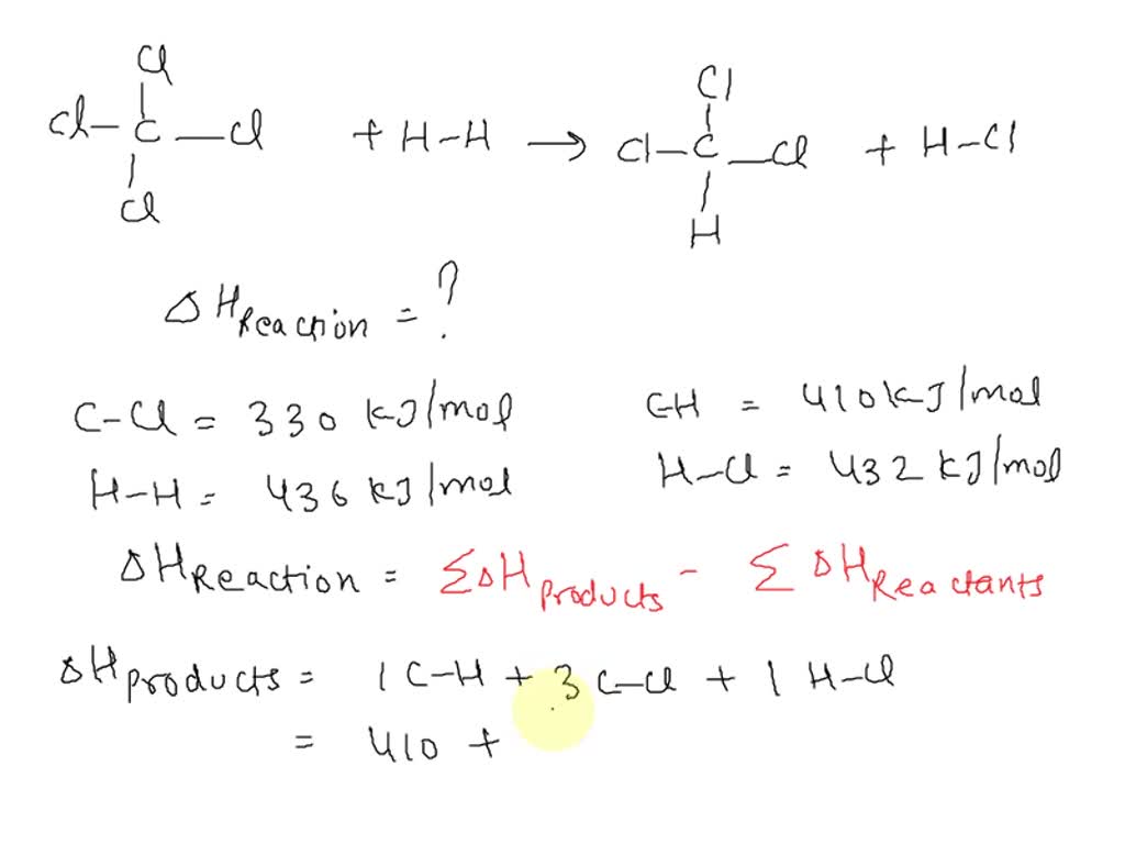 SOLVED: Using the appropriate bond energies, calculate the heat of reaction Î”H for the ...