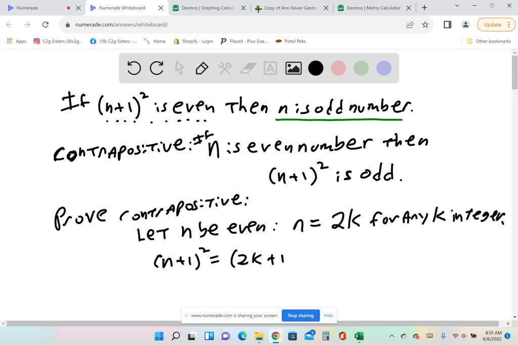 SOLVED: Consider the following statement. "If (n+1)2 is an even number then n is an odd number ...