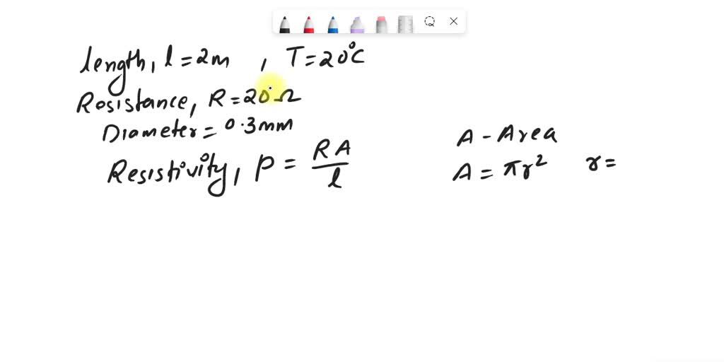SOLVED: Calculate the resistivity of a metal of length 2m at 20°C ...