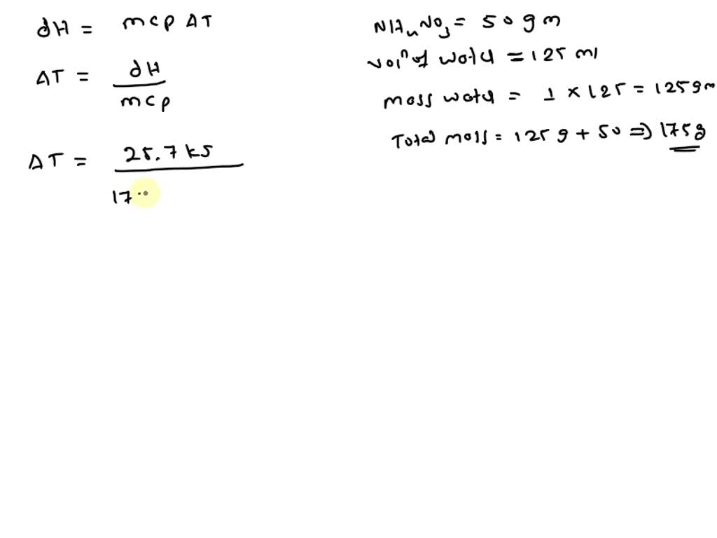 SOLVED: What is the final temperature in a squeezed cold pack that contains 50.0g of NH4NO3 ...