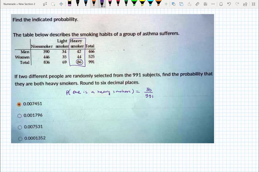 SOLVED: Use the given table to find the indicated probability The table below describes the ...