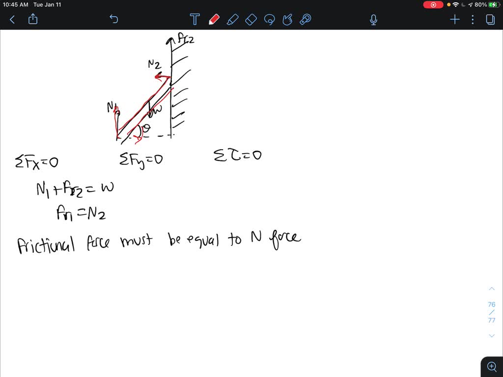 '5. ladder at rest is leaning against wall at an angle. Which of the ...