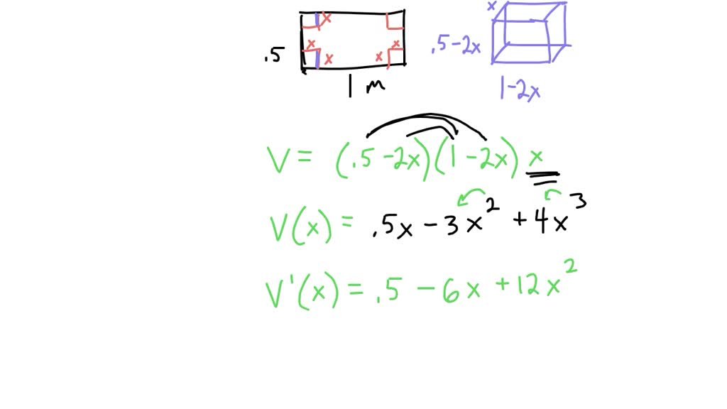 SOLVED: A box with an open top is to be constructed from a rectangular piece of cardboard 1 m ...