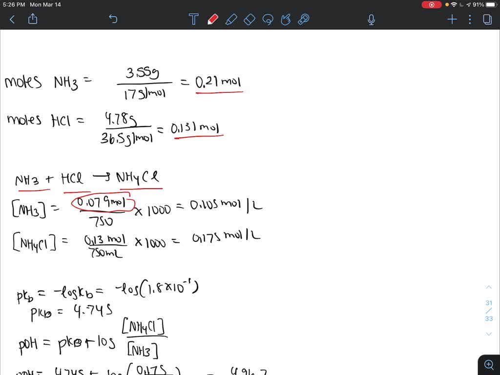 SOLVED: You were instructed to make a buffer solution by combining 3.55 g of NH3 and 4.78 g HCl ...