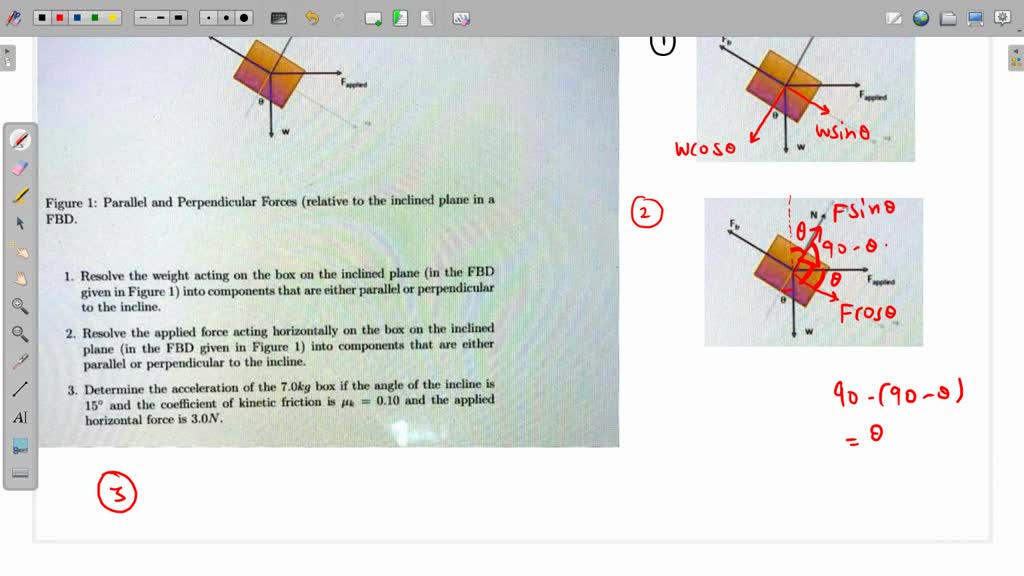 SOLVED: Figure I: Parallel and Perpendicular Forces (relative to the inclinerl plane in FBD ...