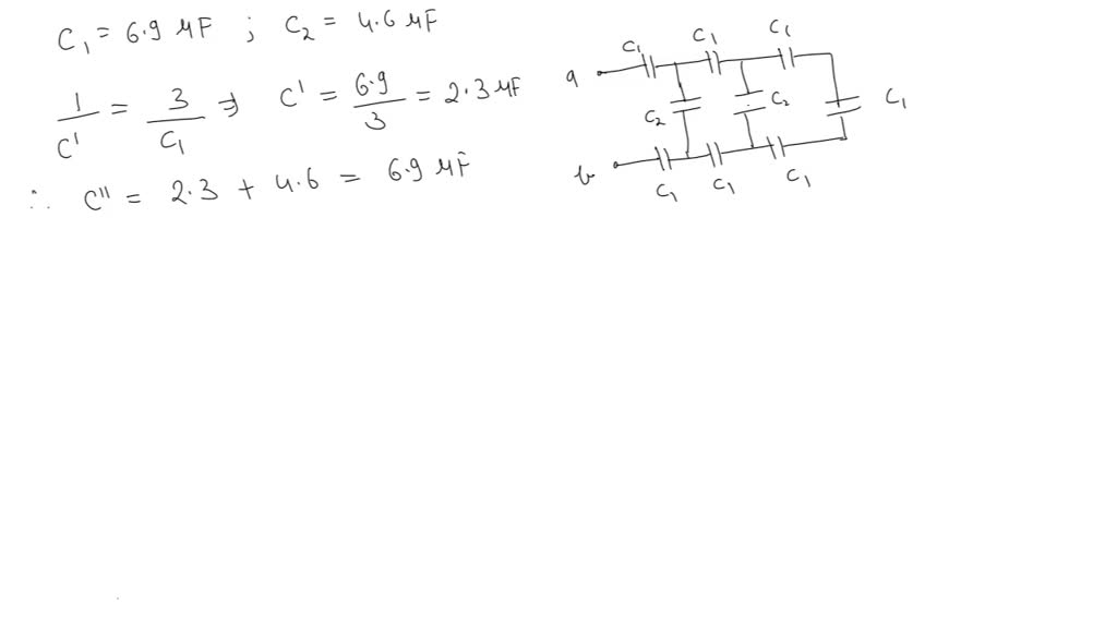SOLVED: Texts: PROBLEM SET 8: Capacitors 1. In the figure, each capacitance C is 6.9 F, and each ...