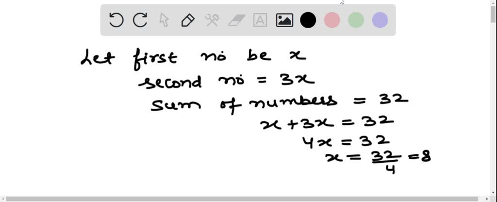 SOLVED: 'The sum of two numbers is 32. One number is 3 times as large as the other: What are the ...