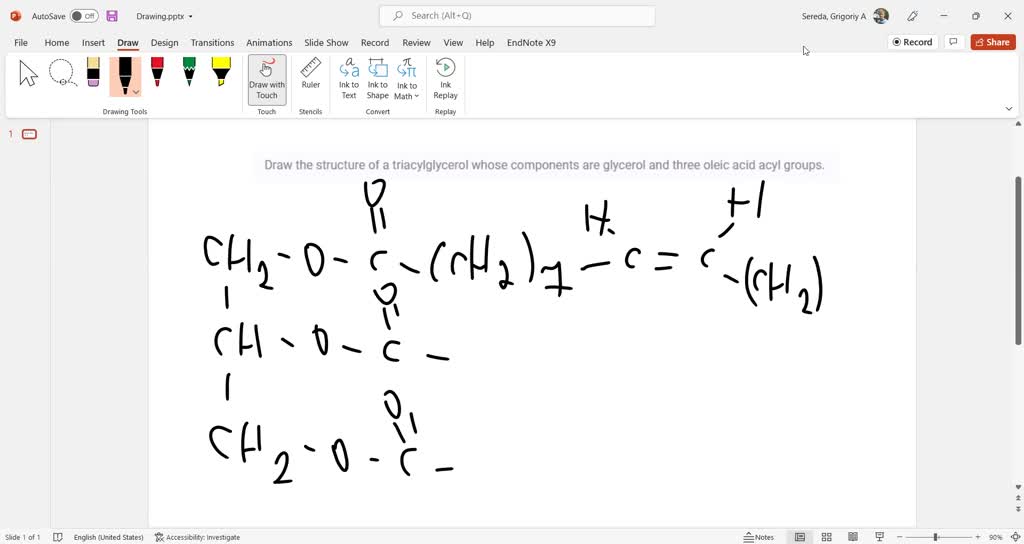 SOLVED: Draw the structure of a triacylglycerol whose components are ...