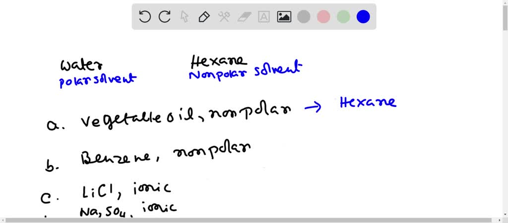 SOLVED: Water is a polar solvent and hexane is a nonpolar solvent. In ...