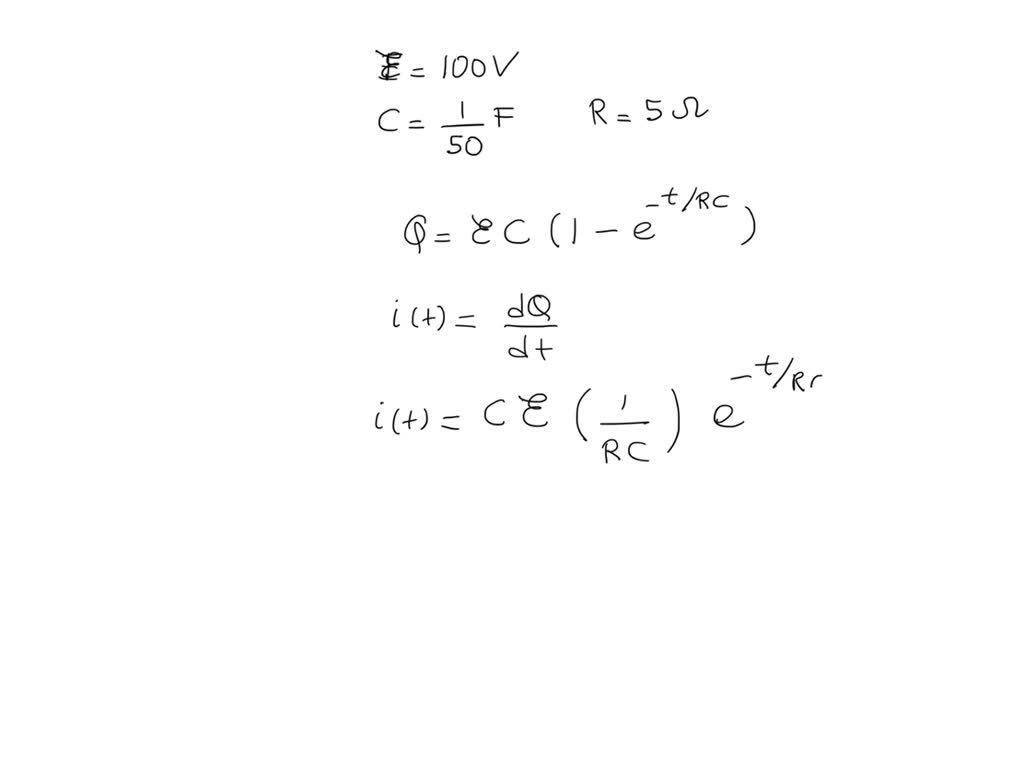SOLVED: Consider the RC circuit which has R = 5ohm, C = 1/50F, E(t) =100V. If the capacitor is ...