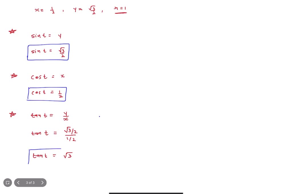 SOLVED: Find the values of sin t, cos t, tan t, csc t, sec t, and cot t if P is the point on the ...