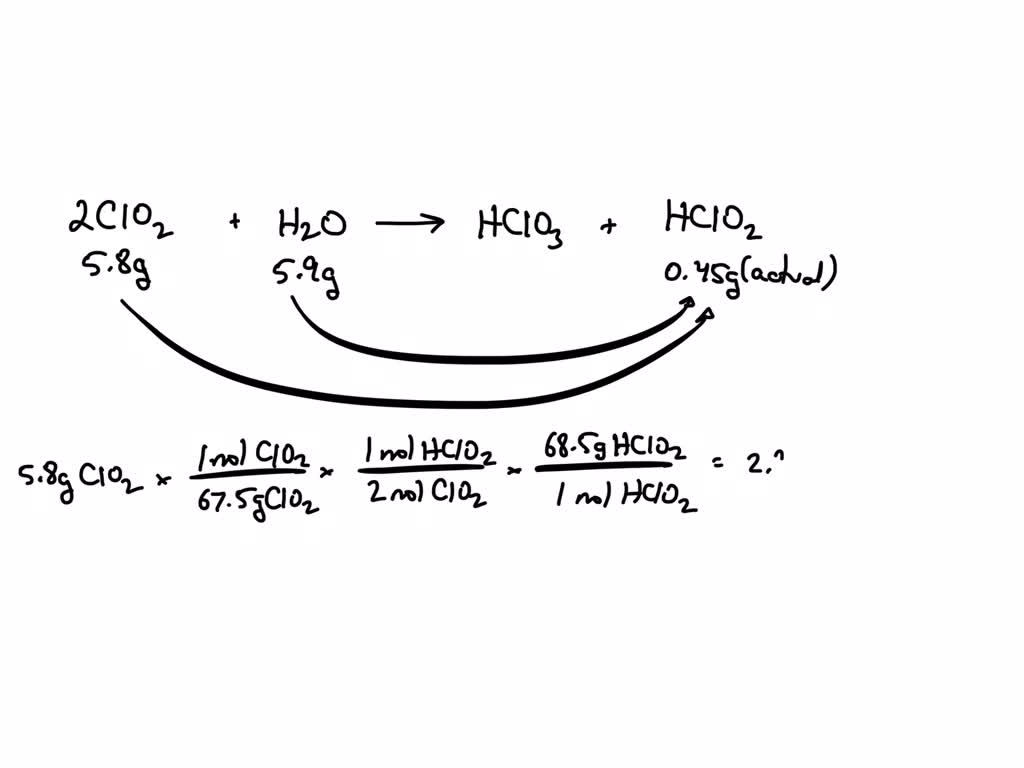 Solved In The Reaction Given Below 58 G Of Chlorine Dioxide Clo2 Is Mixed With 59 G Of