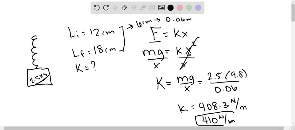 SOLVED: A 12-cm-long spring is attached to the ceiling. When a 2.5 kg ...
