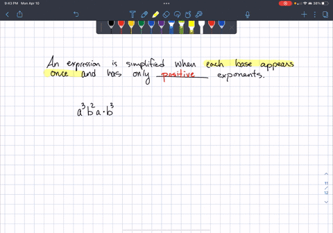 SOLVED: An expression is considered simplified if each base appears only once and each base has ...