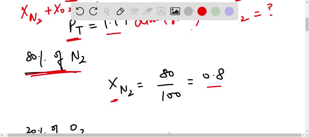 SOLVED: A gas mixture contains 80% nitrogen and 20% oxygen. A) If the total pressure is 1.17 atm ...