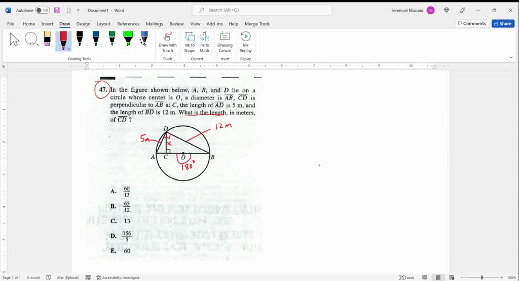 SOLVED: the figure shown below, 4, B; and D lie circle whose center is 0, diameter is AB , CD ...