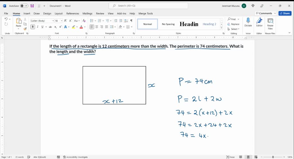 SOLVED: if the length of a rectangle is 12 centimeters more than the ...