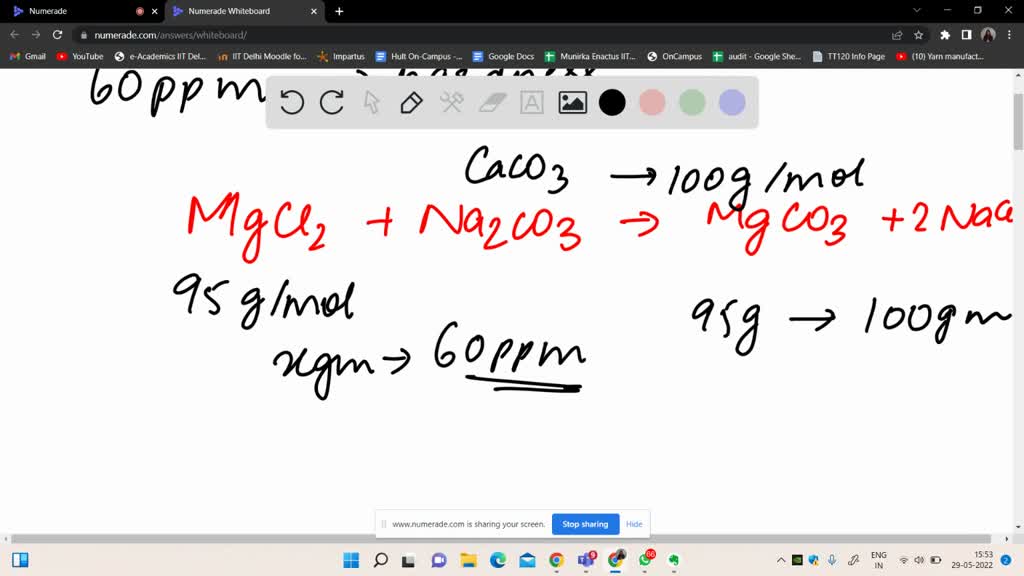How many grams of MgCl2 dissolved per litre gives 60 ppm of hardness?