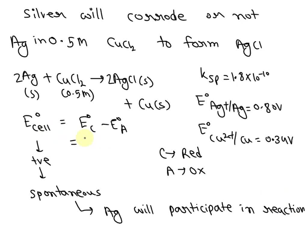 SOLVED: Calculate if silver would corrode when immersed in 0.5 M CuCl ...
