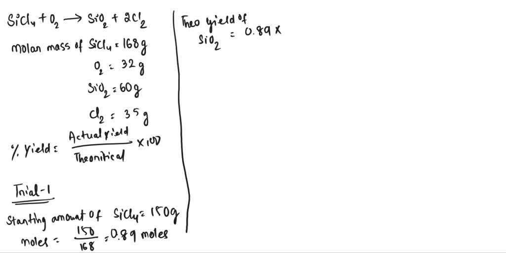 SOLVED: In the following reaction, oxygen is the excess reactant. SiCl4 + O2 â†’ SiO2 + Cl2 The ...