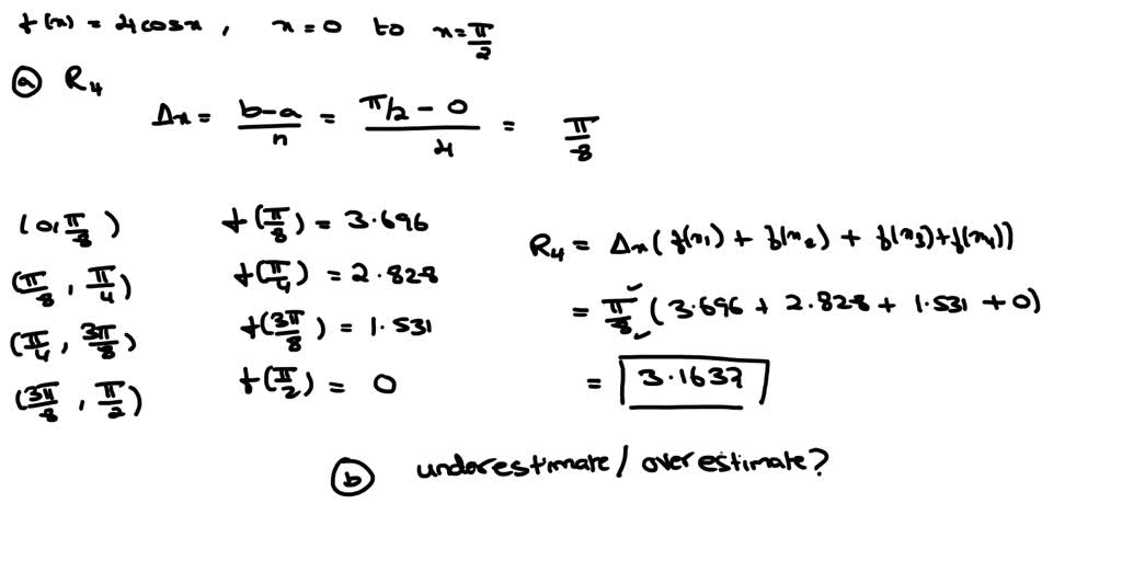 (a) Estimate the area under the graph of f(x) = 4 cos(x) from x = 0 to ...