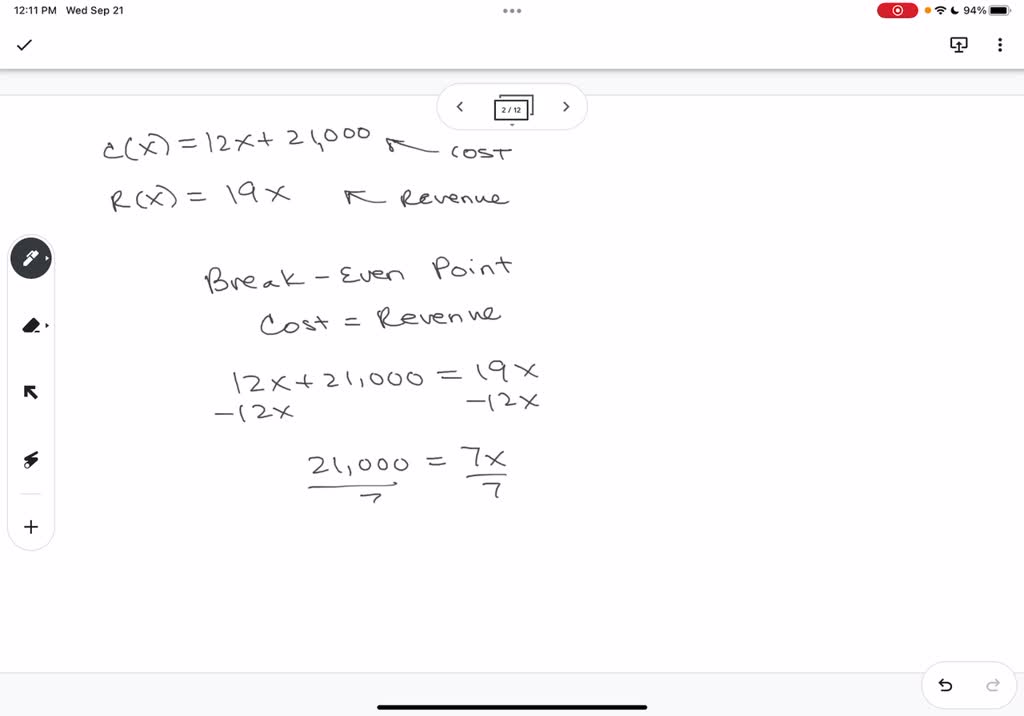 SOLVED: Find the break-even point for the firm whose cost function C and revenue function R are ...
