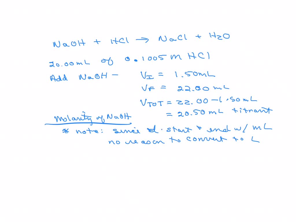 SOLVED: A student places 20.00mL of .1005 M HCl in a flask and adds a ...